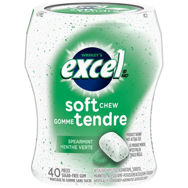 Excel Soft Chew Spearmint Sugarfree Gum Bottle, 40 Pieces | EXCEL Gum