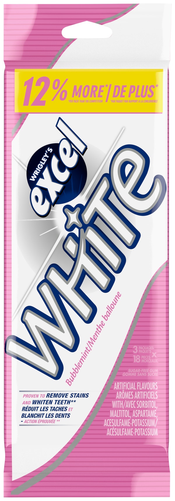 Excel White Bubblemint Sugarfree Gum Multipack, 18 Pieces (Pack of 3 ...