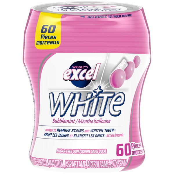 Excel White Bubblemint Sugarfree Gum Bottle, 60 Pieces | EXCEL Gum