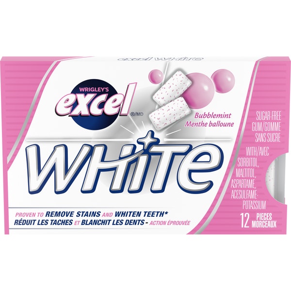 Excel White Bubblemint Sugarfree Gum, 12 Pieces | EXCEL Gum