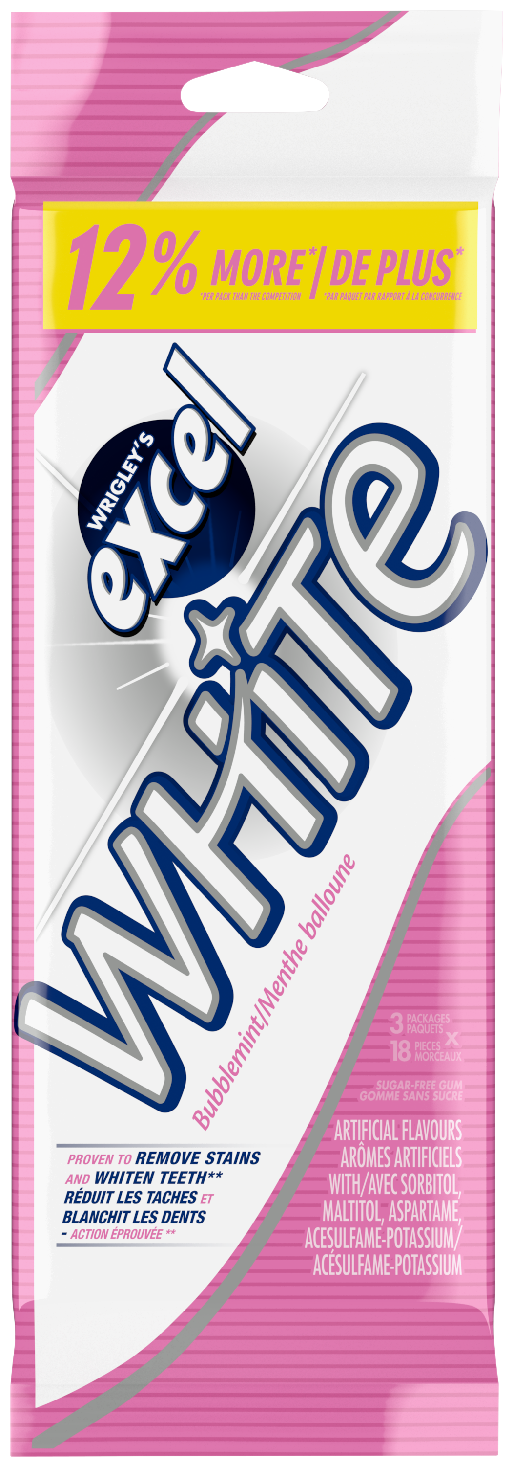 Excel White Bubblemint Sugarfree Gum Multipack, 18 Pieces (Pack of 3 ...