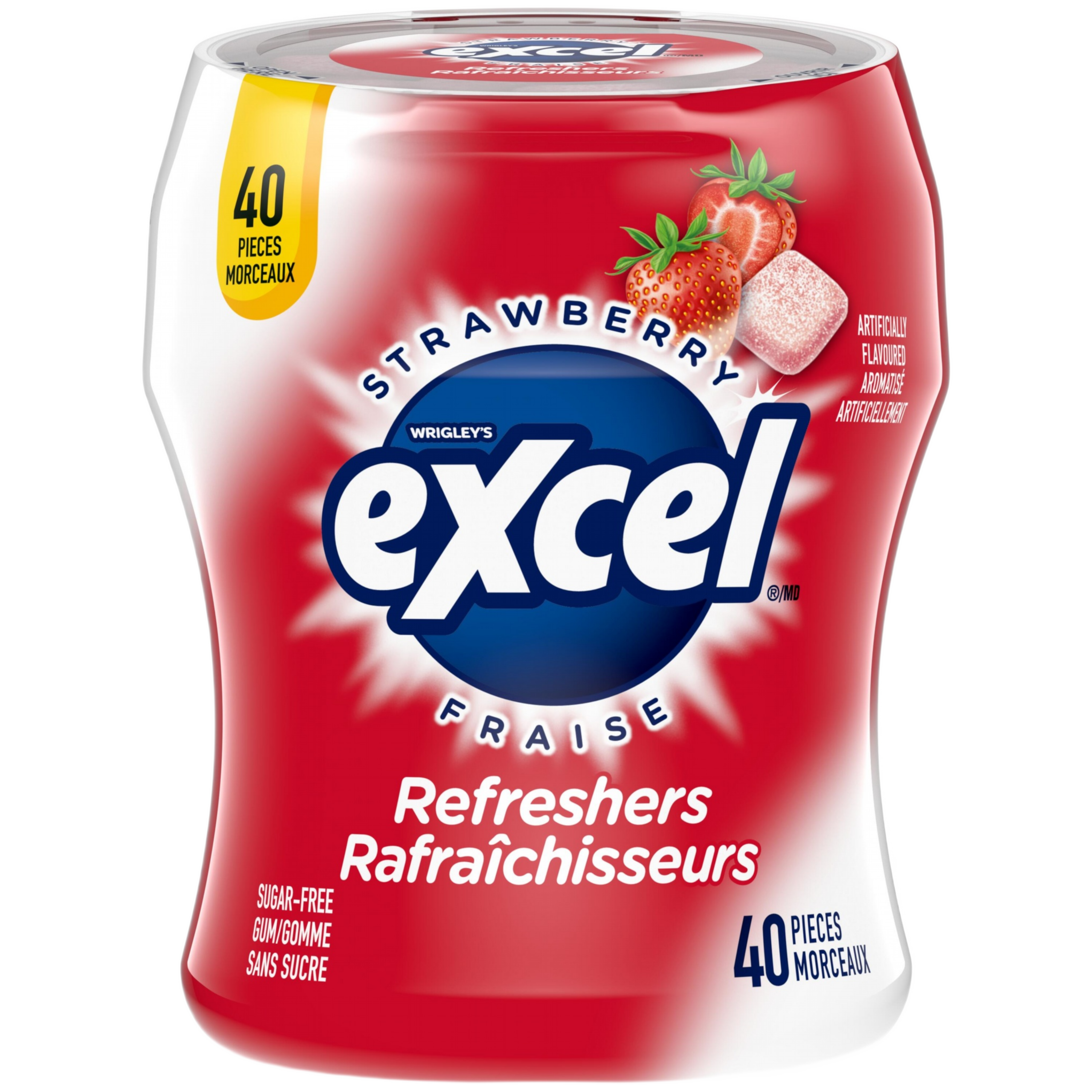 EXCEL Refreshers Strawberry Flavoured Sugar Free Gum Bottle, 40 Pieces ...
